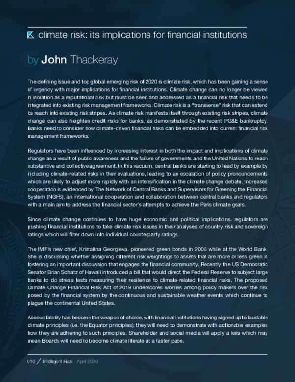 (PDF) Climate Risk: Implications for Financial Institutions