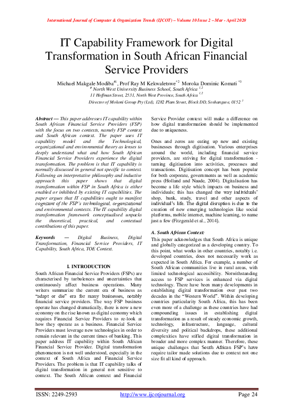 (PDF) IT Capability Framework for Digital Transformation in South ...