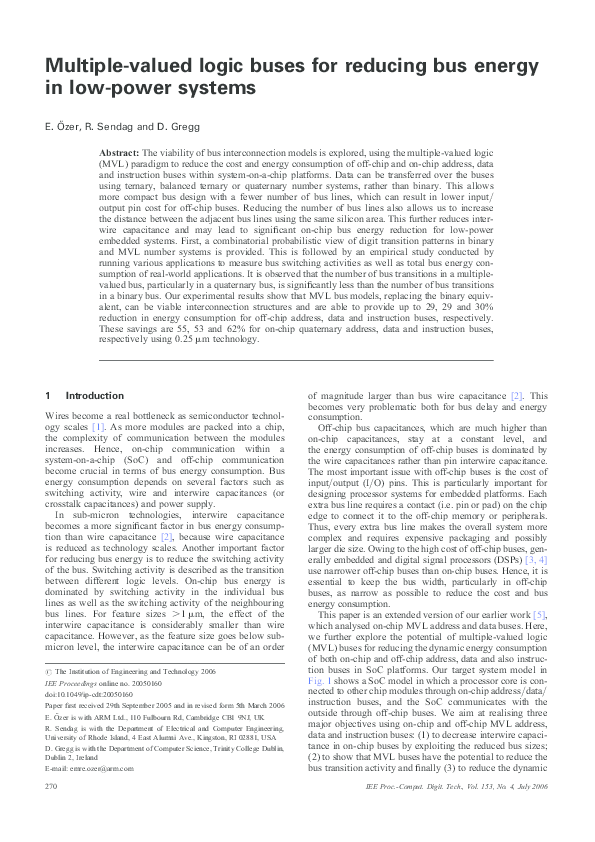 (PDF) Multiple-valued logic buses for reducing bus energy in low-power ...