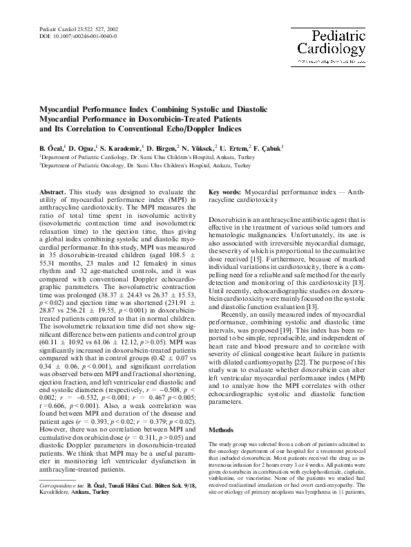 (PDF) Myocardial Performance Index Combining Systolic and Diastolic ...