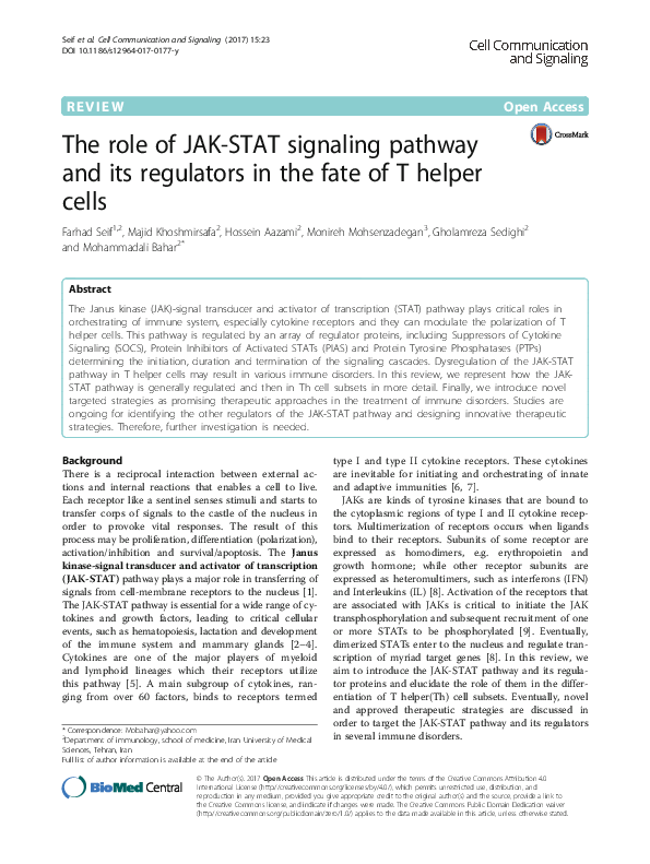 (PDF) The role of JAK-STAT signaling pathway and its regulators in the fate of T helper cells