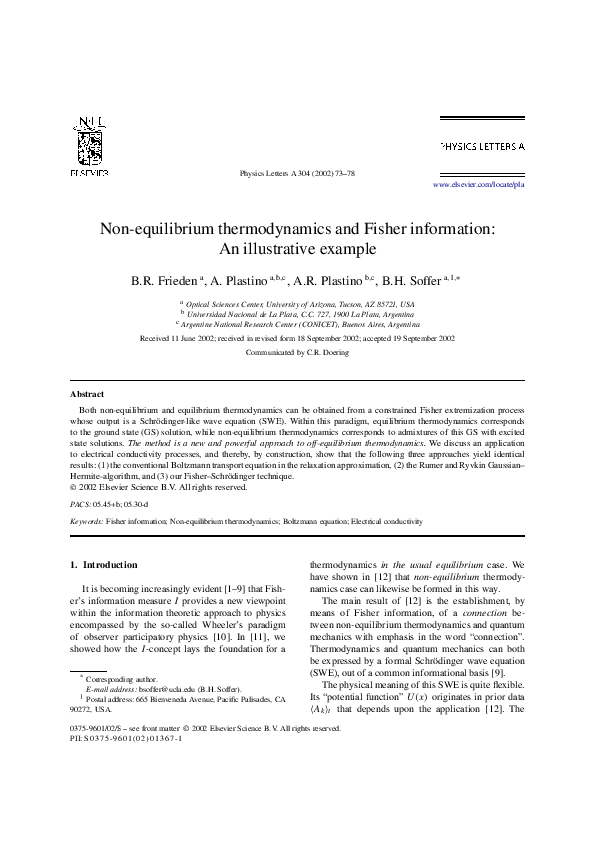 (PDF) Non-equilibrium thermodynamics and Fisher information: An ...