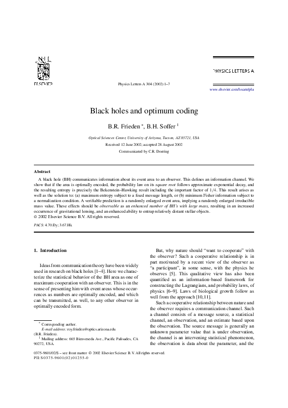 (PDF) Black holes and optimum coding