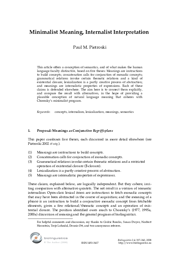 (PDF) Minimalist meaning, internalist interpretation