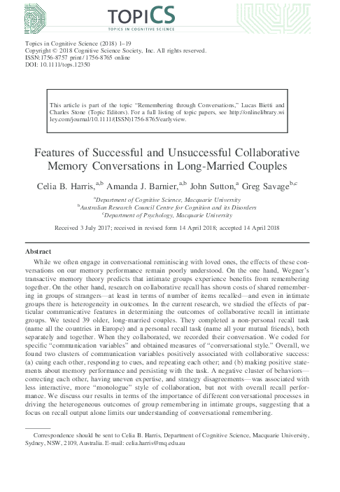 (PDF) Features of Successful and Unsuccessful Collaborative Memory ...
