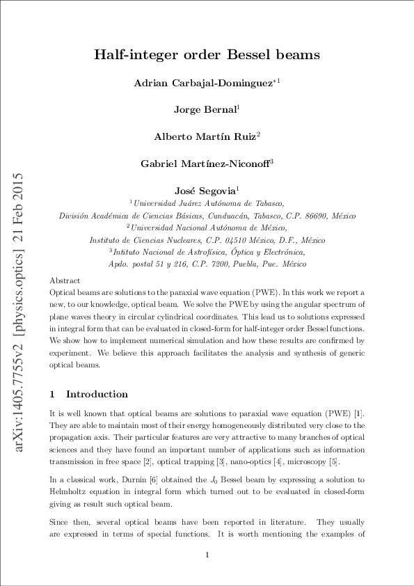 (PDF) Half-integer order Bessel beams | Jorge Bernal - Academia.edu