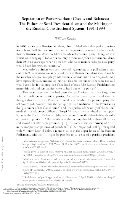 (PDF) Separation of Powers without Checks and Balances: The Failure of ...