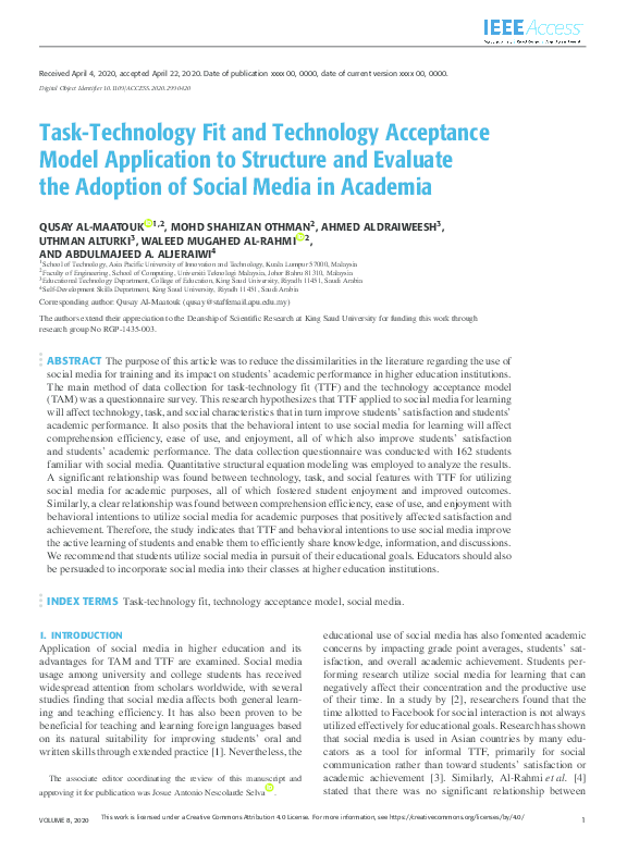 Pdf Task Technology Fit And Technology Acceptance Model Application To Structure And Evaluate