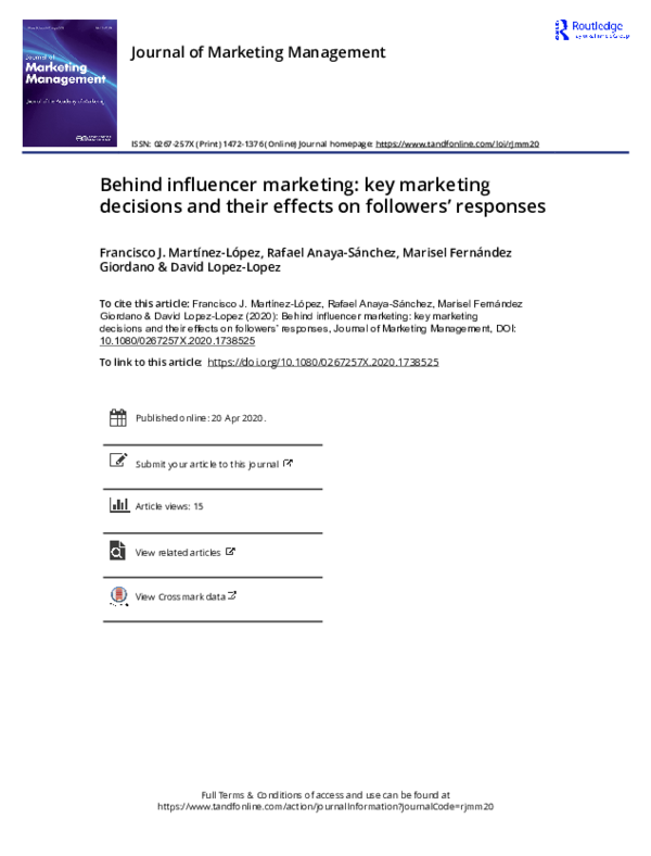 (PDF) Journal of Marketing Management Behind influencer marketing: key ...