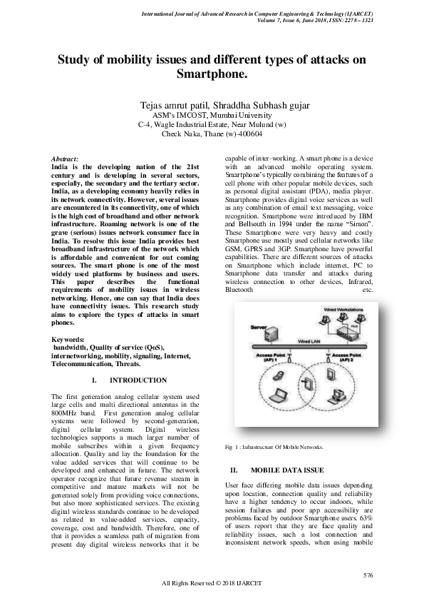 (PDF) Study of mobility issues and different types of attacks on Smartphone