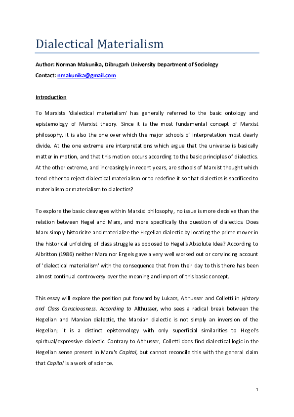 (PDF) Dialectical Materialism