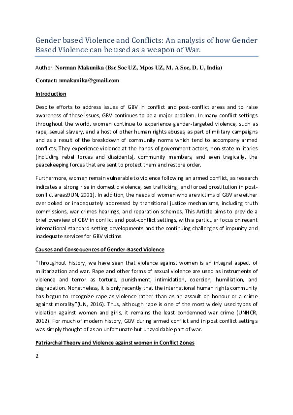 (PDF) Gender based Violence and Conflicts: An analysis of how Gender ...