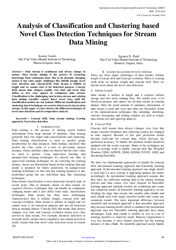 Pdf Ijert Analysis Of Classification And Clustering Based Novel Class Detection Techniques For