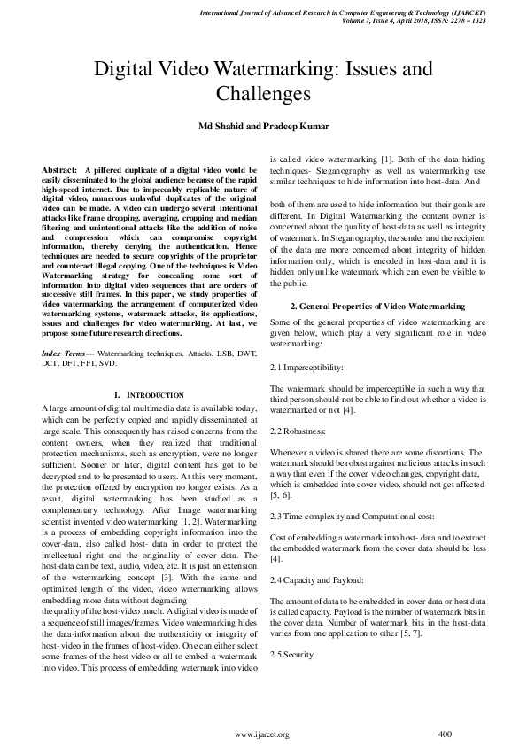 (PDF) Digital Video Watermarking: Issues and Challenges