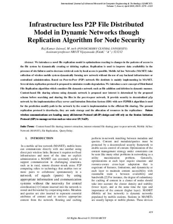 (PDF) Infrastructure less P2P File Distributed Model in Dynamic Networks though Replication ...