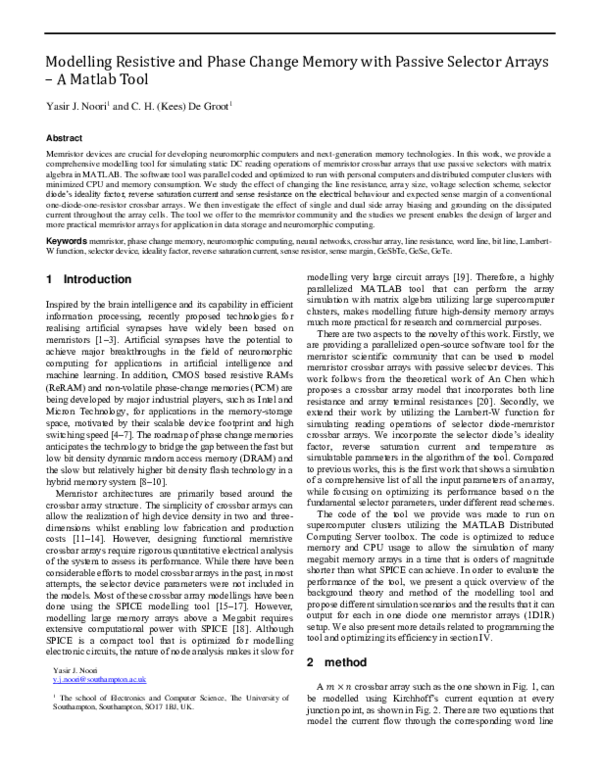(PDF) Modelling Resistive and Phase Change Memory with Passive Selector Arrays – A Matlab Tool