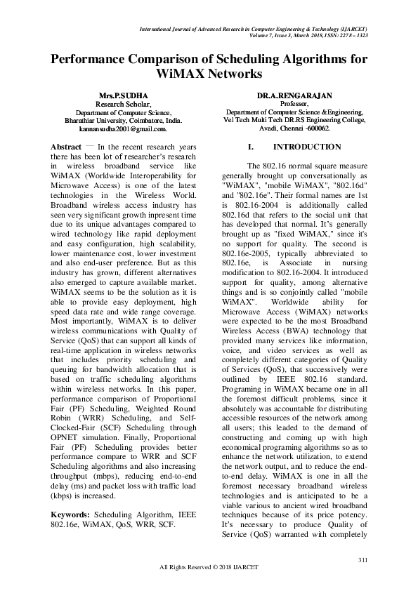 Pdf Performance Comparison Of Scheduling Algorithms For Wimax Networks