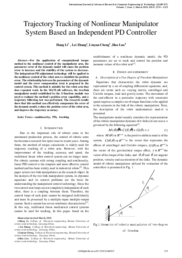 (PDF) Trajectory Tracking of Nonlinear Manipulator System Based an ...
