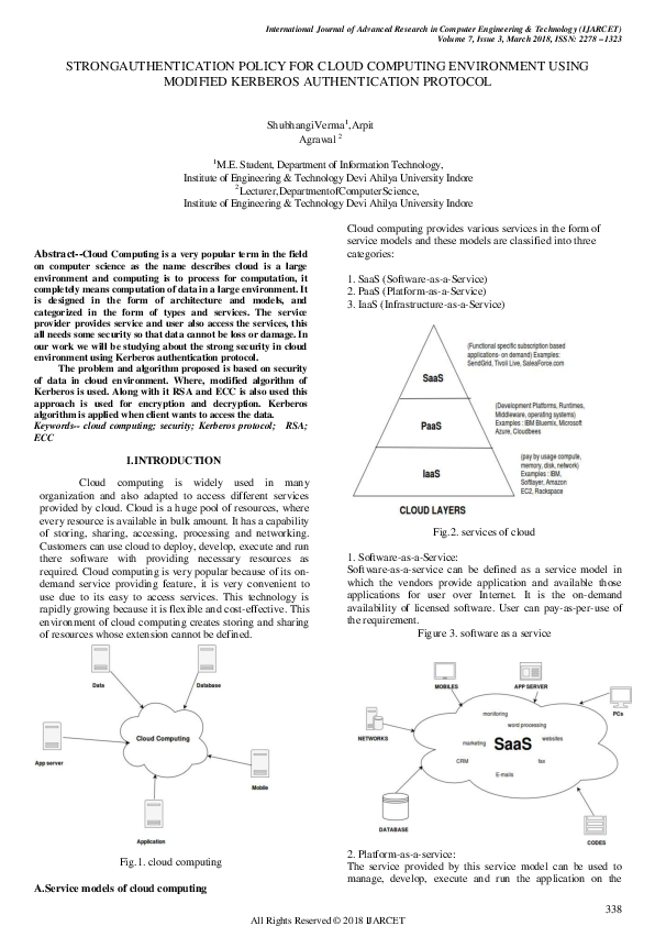 Pdf Strong Authentication Policy For Cloud Computing Environment Using Modified Kerberos