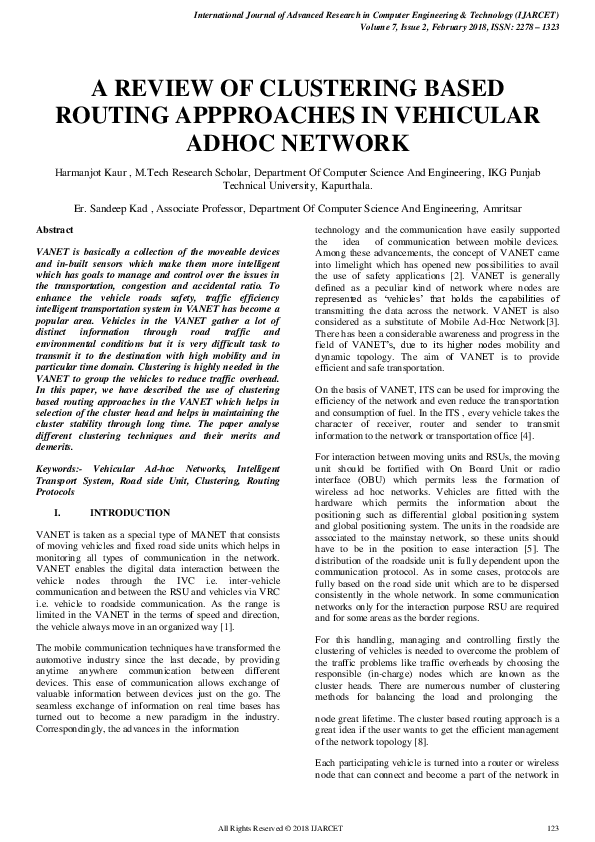 Pdf A Review Of Clustering Based Routing Appproaches In Vehicular Adhoc Network