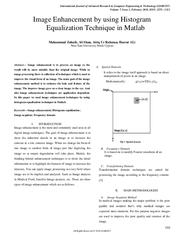 (PDF) Image Enhancement by using Histogram Equalization Technique in Matlab