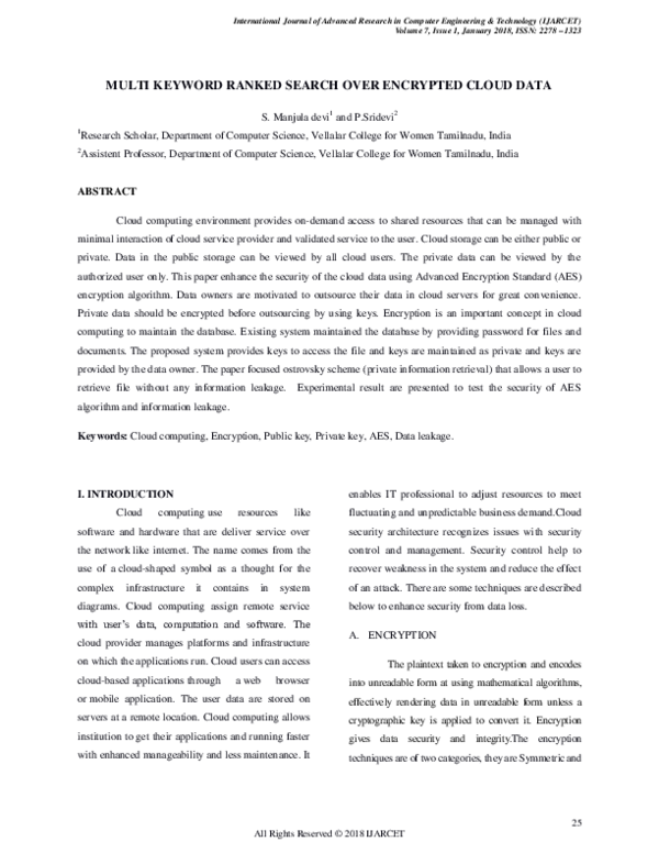 Pdf Multi Keyword Ranked Search Over Encrypted Cloud Data