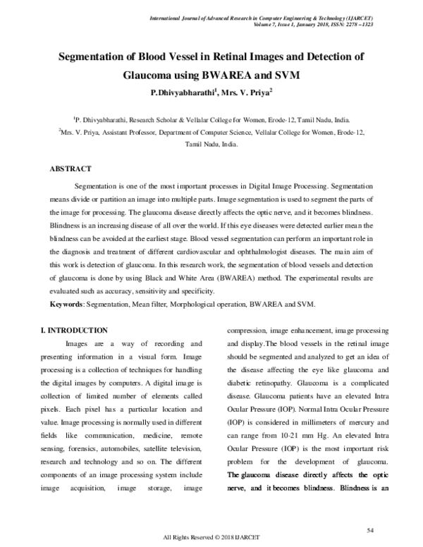 (PDF) Segmentation of Blood Vessel in Retinal Images and Detection of Glaucoma using BWAREA and SVM