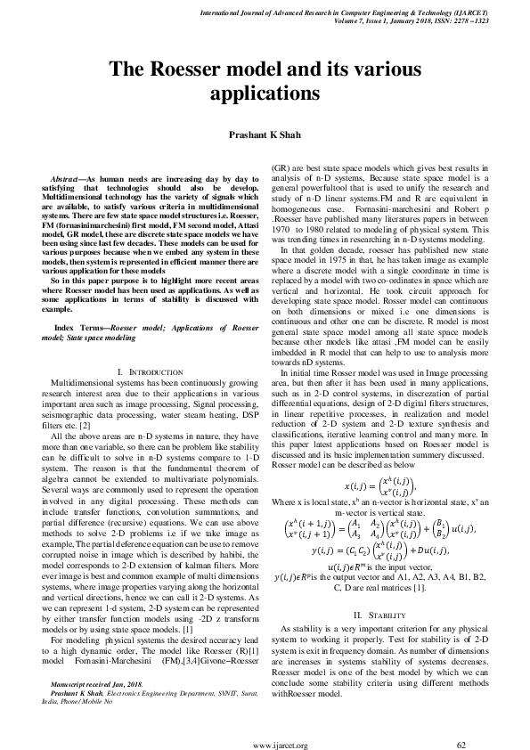 (PDF) The Roesser model and its various applications