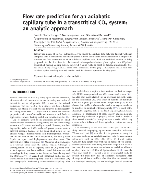 (PDF) Flow rate prediction for an adiabatic capillary tube in a ...