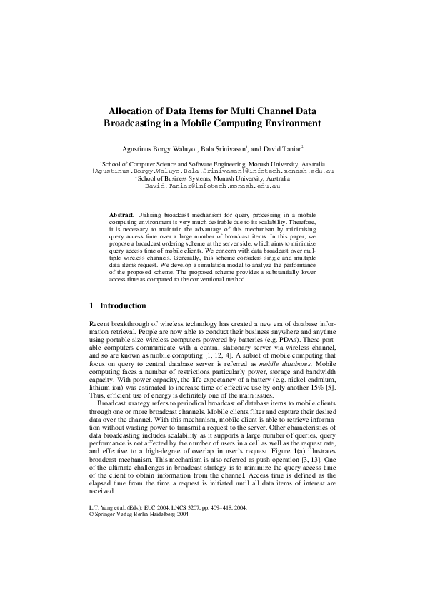 (PDF) Allocation of Data Items for Multi Channel Data Broadcasting in a ...