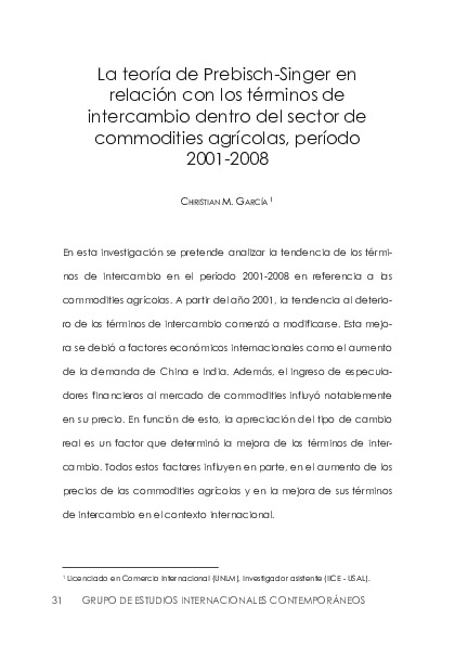 (PDF) La teoría de Prebisch-Singer en relación con los términos de ...