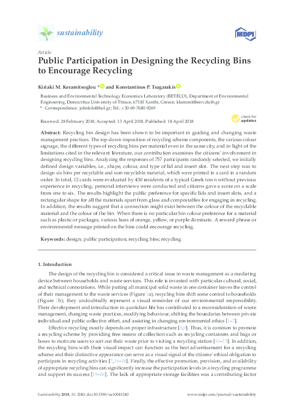 (PDF) Public Participation in Designing the Recycling Bins to Encourage ...