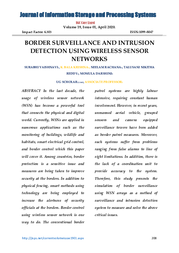 (PDF) BORDER SURVEILLANCE AND INTRUSION DETECTION USING WIRELESS SENSOR NETWORKS
