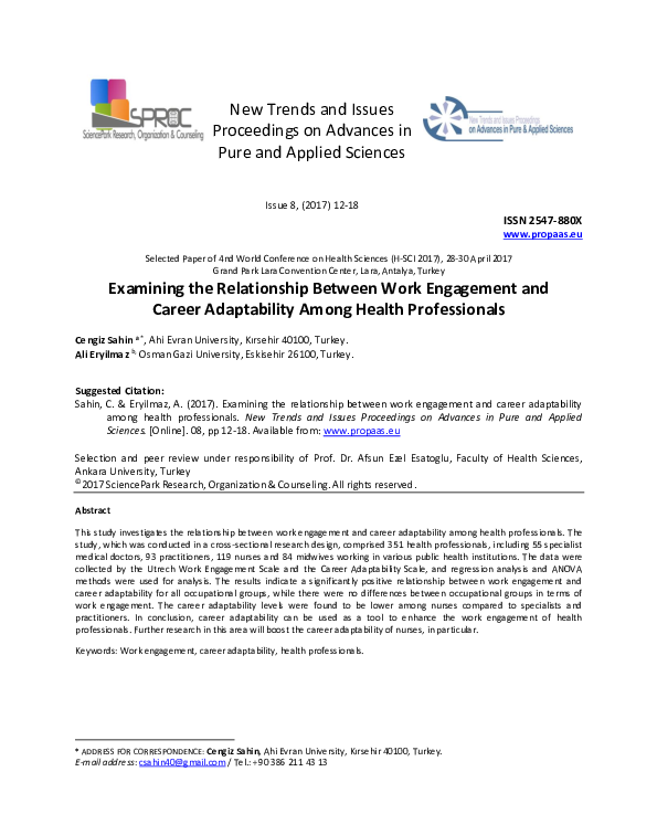 Pdf Examining The Relationship Between Work Engagement And Career