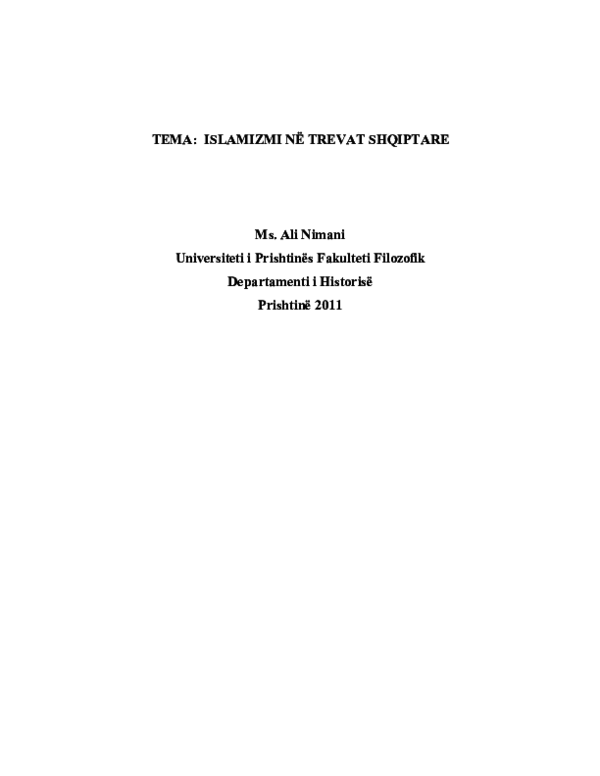 (PDF) TEMA: ISLAMIZMI NË TREVAT SHQIPTARE