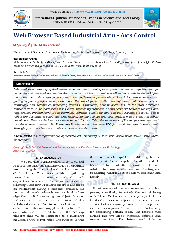 (PDF) Web Browser Based Industrial Arm - Axis Control