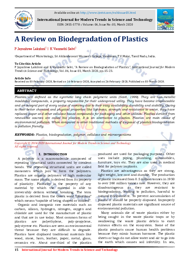 (PDF) A Review on Biodegradation of Plastics