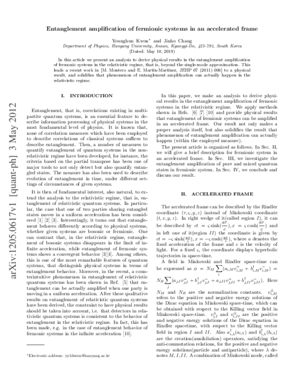 (PDF) Entanglement amplification of fermionic systems in an accelerated frame