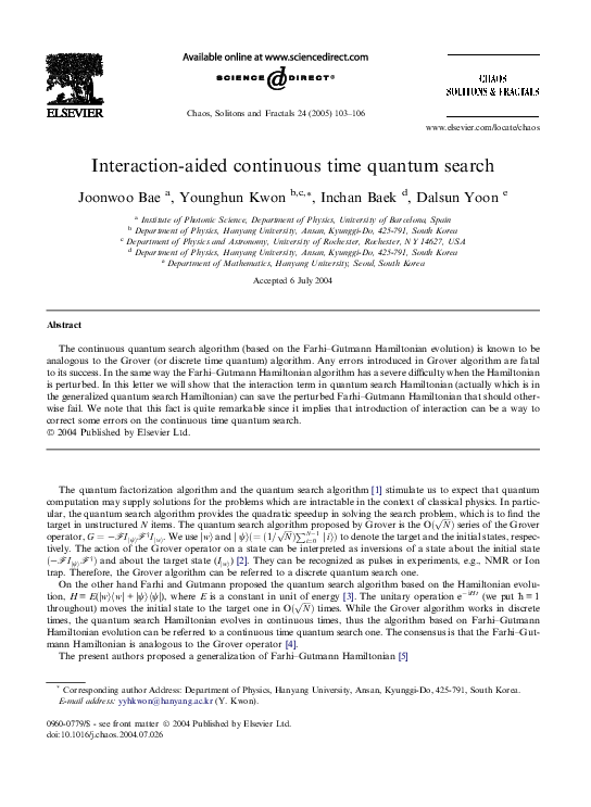 (PDF) Interaction-aided continuous time quantum search