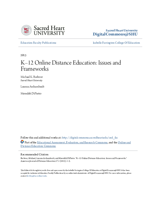 (PDF) K–12 Online Distance Education: Issues and Frameworks