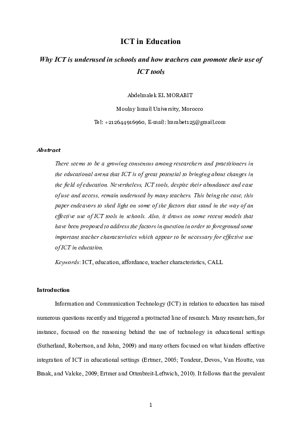 (PDF) ICT in Education Why ICT is underused in schools and how teachers ...