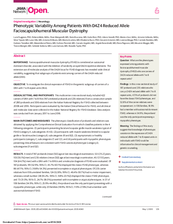 (PDF) Phenotypic Variability Among Patients With D4Z4 Reduced Allele ...