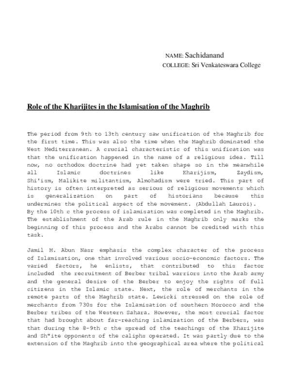 (PDF) Role of the Kharijites in the Islamisation of the Maghrib
