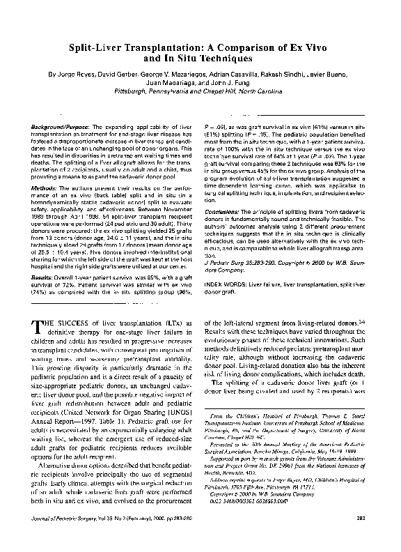 (PDF) Split-liver transplantation: A comparison of ex vivo and in situ ...