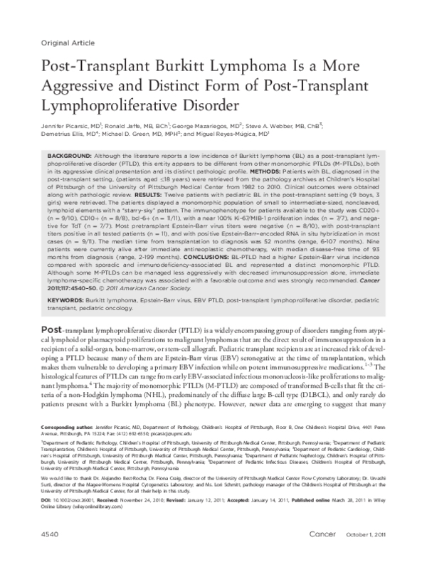 (PDF) Post-transplant Burkitt lymphoma is a more aggressive and distinct form of post-transplant ...