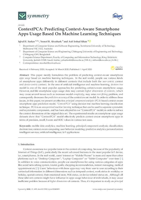 (PDF) ContextPCA: Predicting Context-Aware Smartphone Apps Usage Based On Machine Learning ...