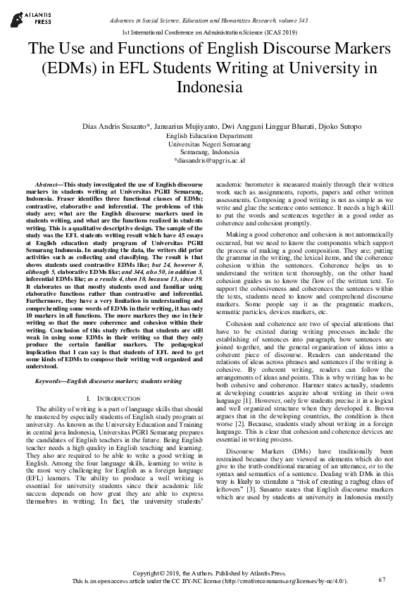 (PDF) The Use and Functions of English Discourse Markers (EDMs) in EFL ...