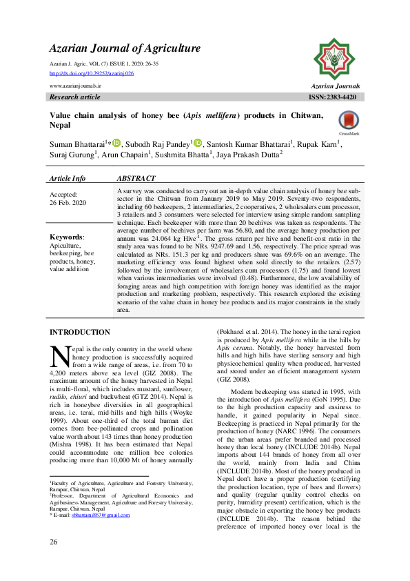 (PDF) Value chain analysis of honey bee (Apis mellifera) products in ...