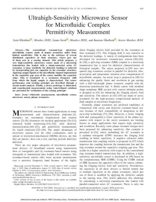(PDF) Ultrahigh-Sensitivity Microwave Sensor for Microfluidic Complex ...