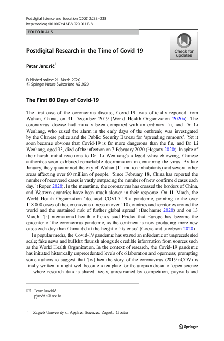 (PDF) Postdigital Research in the Time of Covid-19